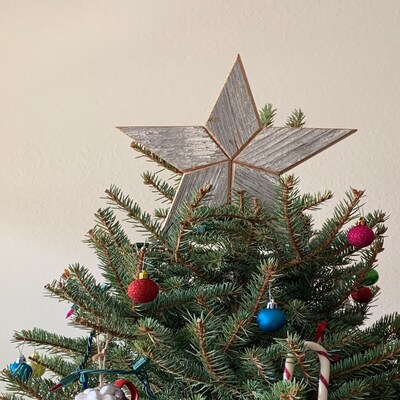 White Wood Star Christmas Tree Topper Decoration 12 Star Tree Topper Made From Reclaimed Wood ...