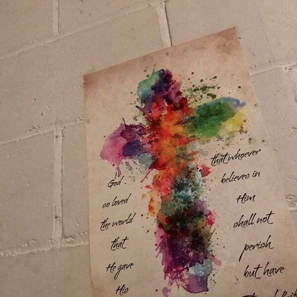 Watercolor Cross John 3:16 11'' X 17'' Inspirational Christian Poster ...