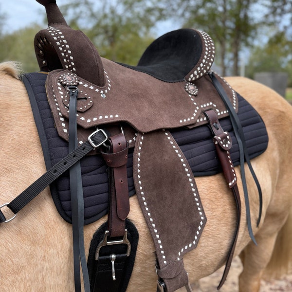 Custom Made Western Saddle Tapaderos Stirrups Leather Handmade Sewn ...