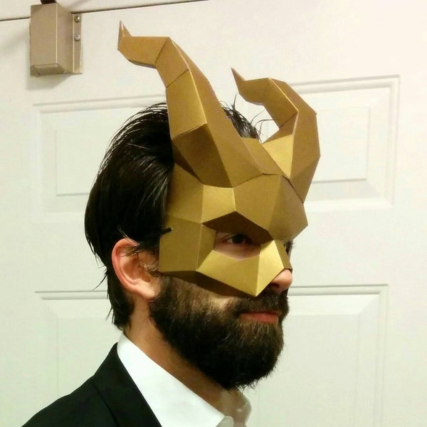 Demon Horns 3D Papercraft Mask Template, Low Poly Devil Paper Mask ...