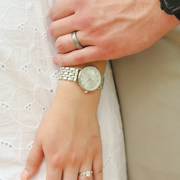 Silver Hammered Tungsten Wedding Band, 6mm Black Inlay Obsidian ...