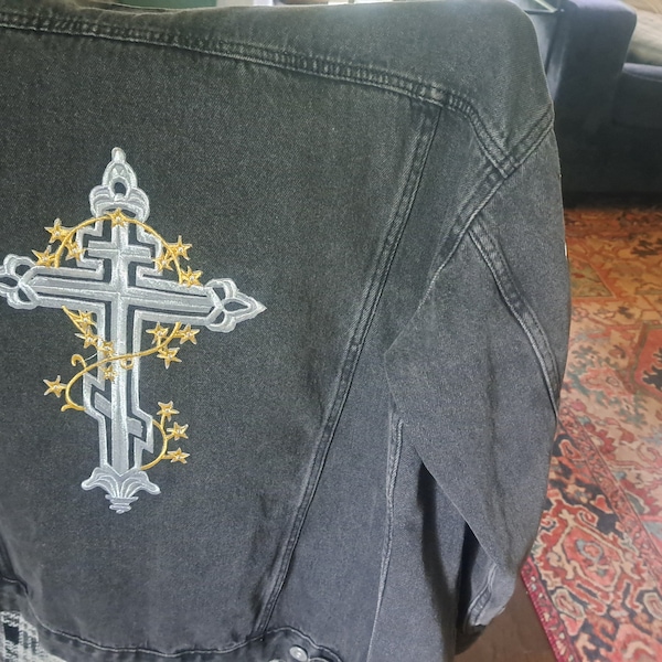 Embroidered Cross Iron-on Patch With Thorn Accents for Jacket Gold ...