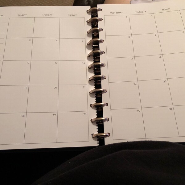 Dated Monthly Calendar Planner Inserts, Full Letter Size Discbound ...