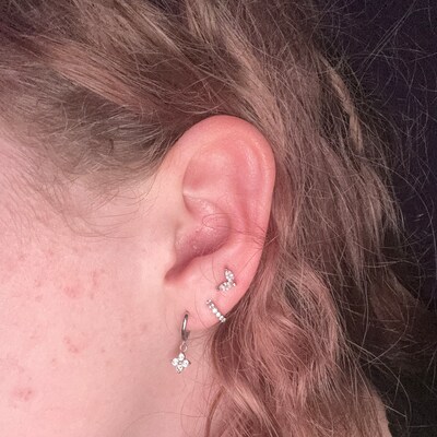 Pierced Earring Set Silver Stacking Earring Set Minimal Ear Stack for ...