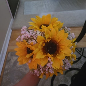 Sunflower and Baby's Breath Bouquet, Wedding Bouquet, Bride Bouquet ...