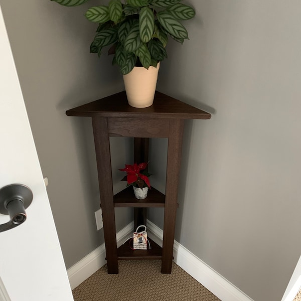 Walnut Corner Table With Shelves - Etsy