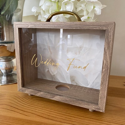 Wedding Fund Box, Wooden Money Box, Engagement Gift Box, Piggy Bank ...