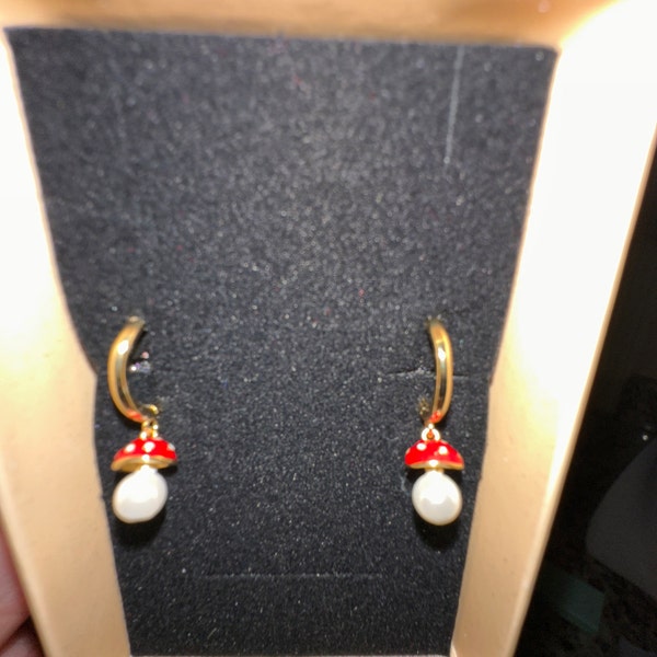 Dainty Mushroom Earrings With Pearl Design by Pearl’s Tale• Minimalist ...