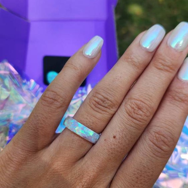 Iridescent Resin Ring. Rainbow Iridescent Resin Ring. Stacking Resin ...