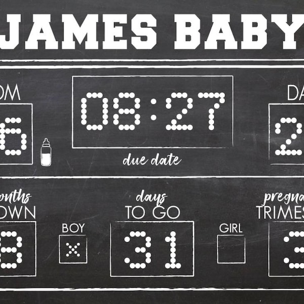 Football Baby Shower Scoreboard DIGITAL PRINTABLE - Baby Due Date ...