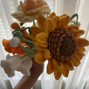 Crochet Flower Bouquet, Handmade Sunflowers, Knitted Tulip Flower ...
