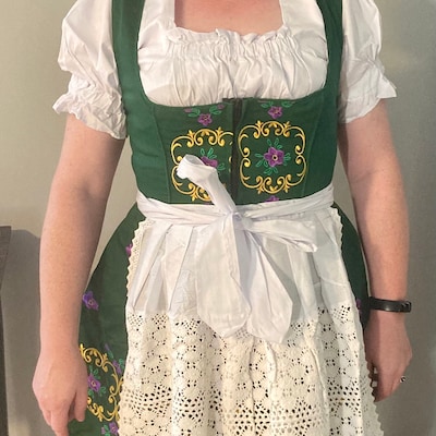Traditional 3-piece Short Green Dirndl Dress Set With Yellow & Purple ...