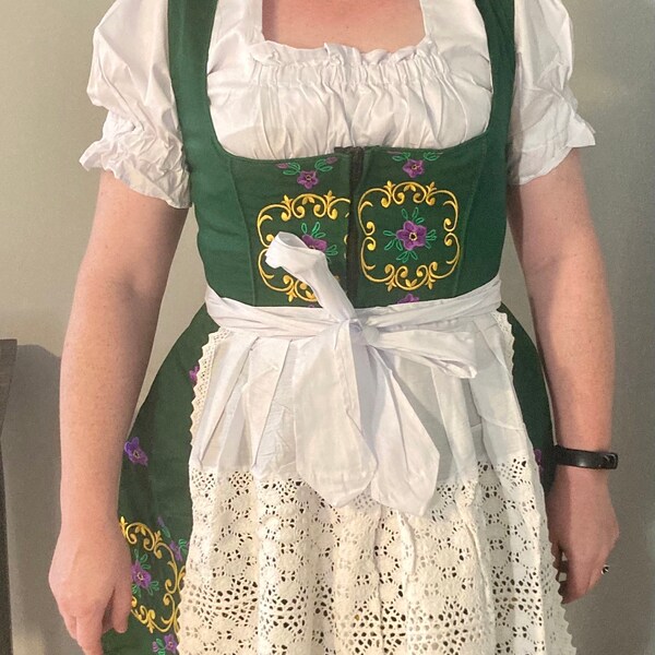 Traditional 3-piece Short Green Dirndl Dress Set With Yellow & Purple ...