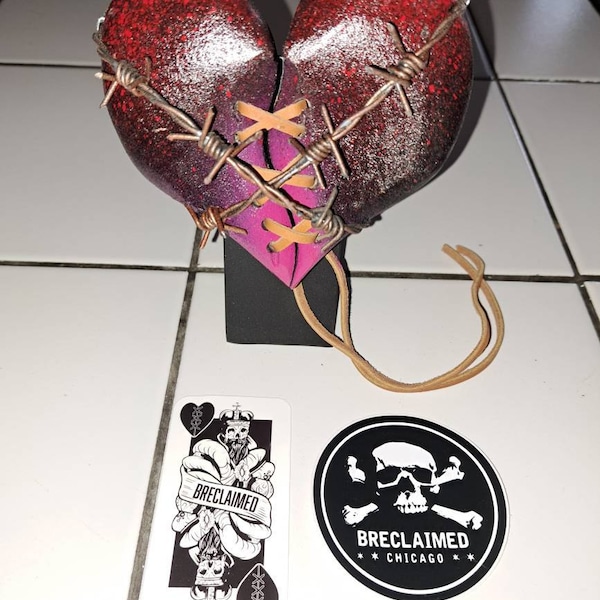 Handmade Leather Stitched Kintsugi Heart Sculpture: Barbed Wire & Steel ...