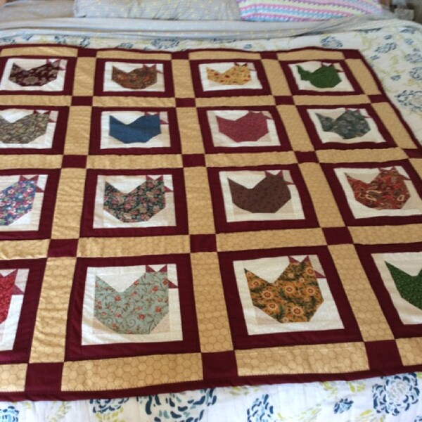 Set of 9 Kaffe Fassett Collective Large Cat Quilt Blocks 8 1/4 X 12 3/4 ...