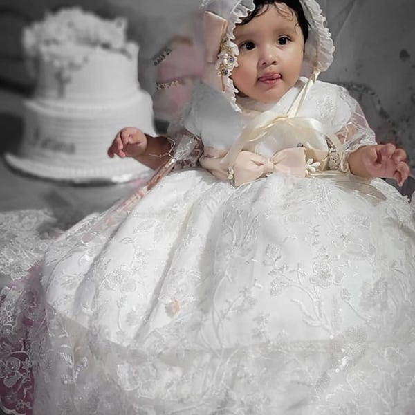 Burbvus Christening Gown for Girls G044 + Candle Set | Baby Girl ...