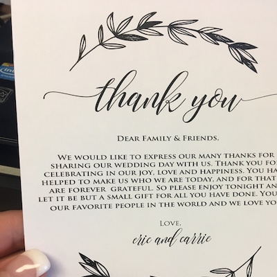 Printable Wedding Thank You Letter, Reception Thank You Note, in Lieu ...