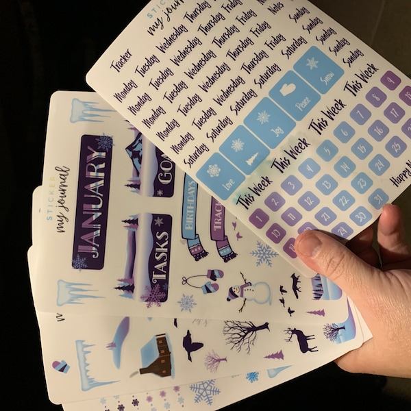 January Monthly Bullet Journal Sticker Kit - Winter Themed Stickers for ...