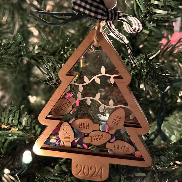 Personalized Christmas Tree Shaker Ornament: Engraved Maple Lights ...