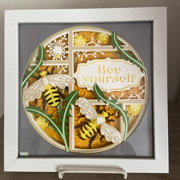 3D Bee Shadow Box SVG Layered Dandelions SVG, Spring Shadow Box, Honey Bee 3D Svg, Leaves and ...