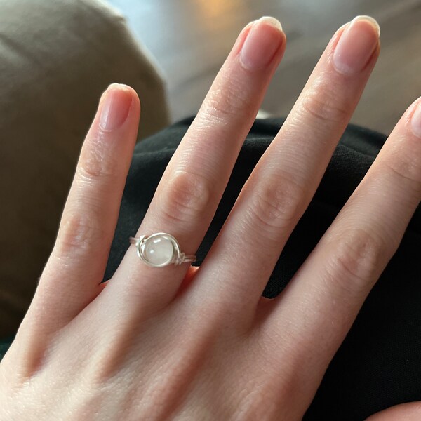 Sterling Silver Filled Gemstone Bead Ring. Wire Wrapped Bead Ring ...