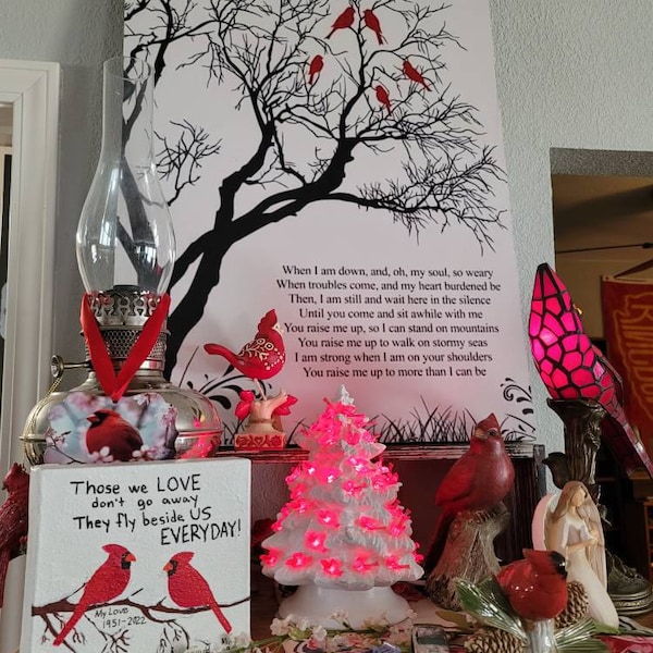 Cardinal Lighted Tree, Ceramic Cardinal Tree, Handcrafted Cardinal Tree ...