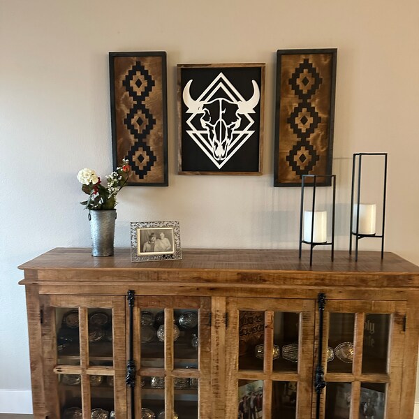 Boho Wild West Wood Sign Modern Geometric Triangle Home Decor Bull ...