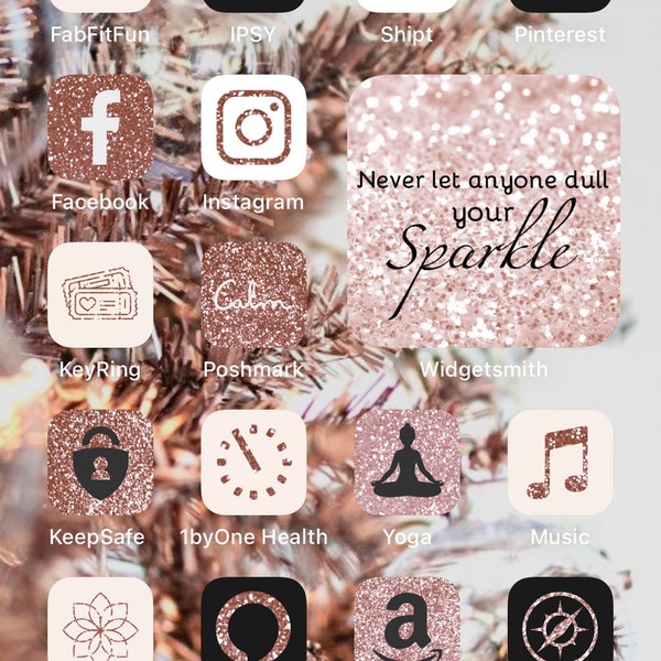 Ios14 Rose Gold Glitter Icon Pack | Rose Gold iPhone IOS14 App Icons ...
