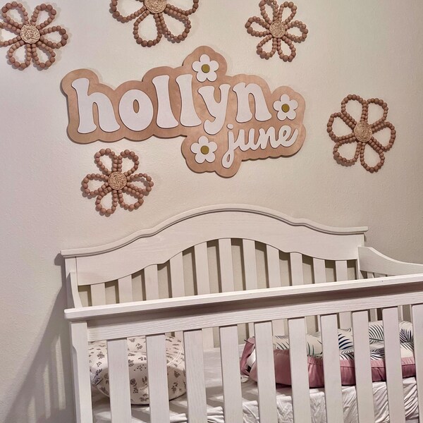 Large Wood Name Sign, Nursery Name Sign, Boho Nursery Sign , Above Crib ...