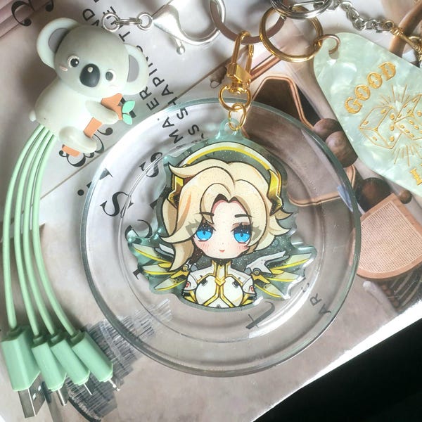 Mercy Overwatch 2 Keychain | 3" Double-sided Glitter Acrylic Charm ...