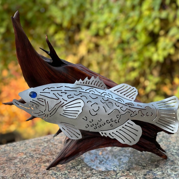 Largemouth Bass Metal Garden Stake, Fisherman Gift, Lake Fish Metal Art ...