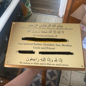Wooden Memorial Stake, Oak Memorial, Iroko, Arabic Plaque, Arabic ...