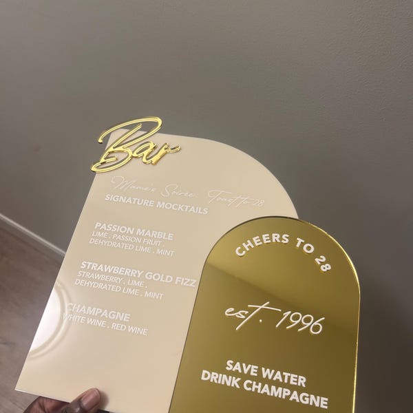 Bar Menu With 3D Cutout in Double Acrylic Arch + Scallop Edge Arch - Etsy