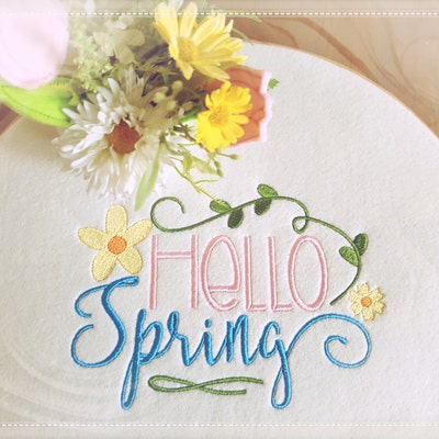 Hello Spring Embroidery Design 7 Sizes 10 Formats DST PES JEF Machine ...