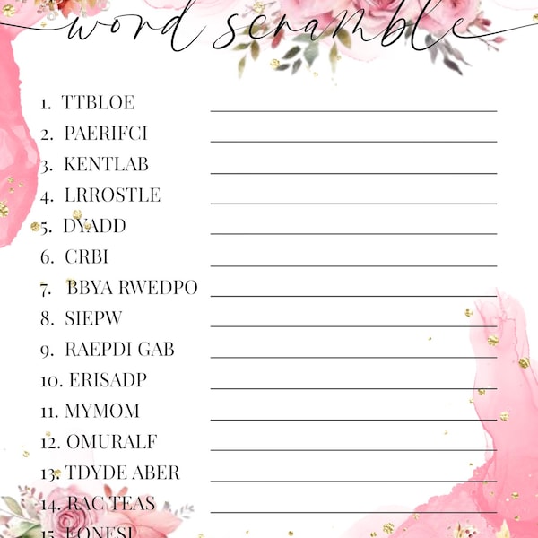 Baby Word Scramble Game, Baby Shower Word Scramble, Baby Shower Games ...