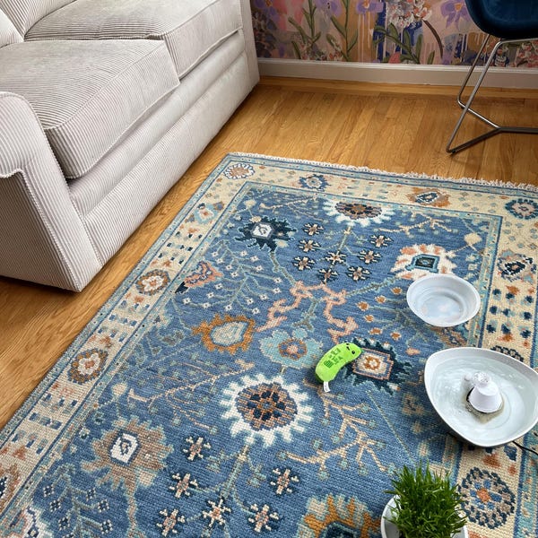 Frost Blue Area Rug 9x12, Green Beige Oushak Rug 8x10, Silver Hue ...