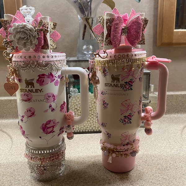 Loveshack Ribbon Rosa Stanley Straw Bow - Pink and Gold - Etsy