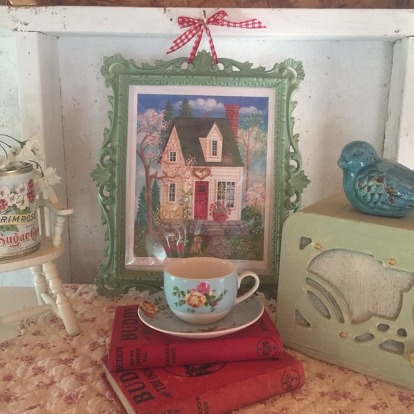 Springtime Cottage Folk Art Print - Etsy