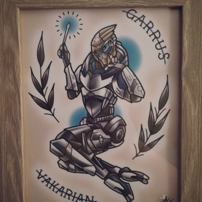 Garrus Vakarian Mass Effect Pinup Traditional Tattoo Flash Art Print - Etsy