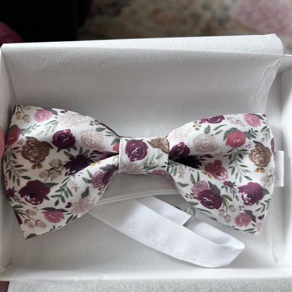 Burgundy Flowers Bow Tie, Burgundy Floral Bow Tie, Mens Wedding Bow Tie ...