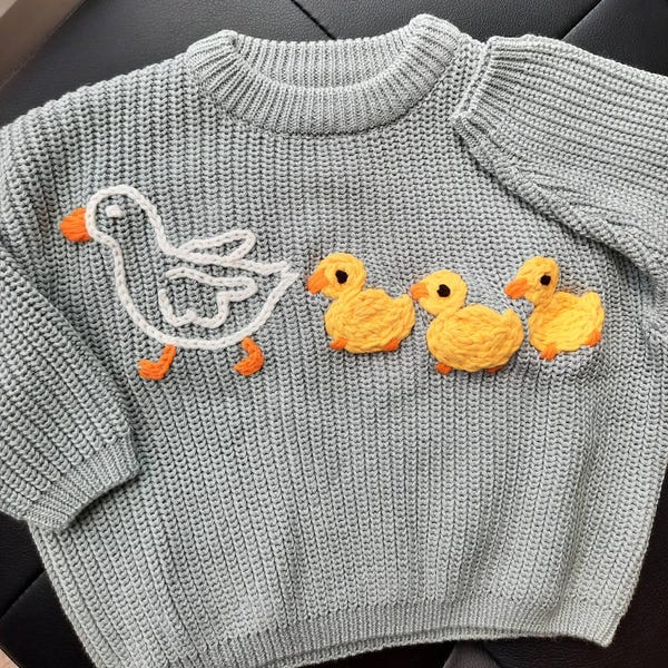 Hand Knitted Marching Ducks Baby&toddler Sweater,cute Ducks Hand ...