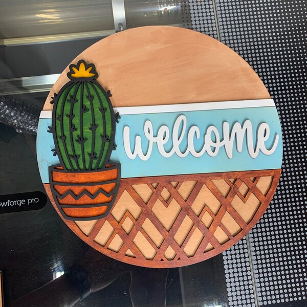 Cactus Welcome Sign Svg - Round Door Hanger Svg - Cactus Svg ...