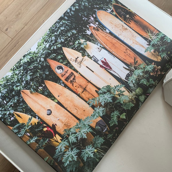 Surfboards in Hawaii, Tropical Forest Landscape, Surfing Ocean Print ...