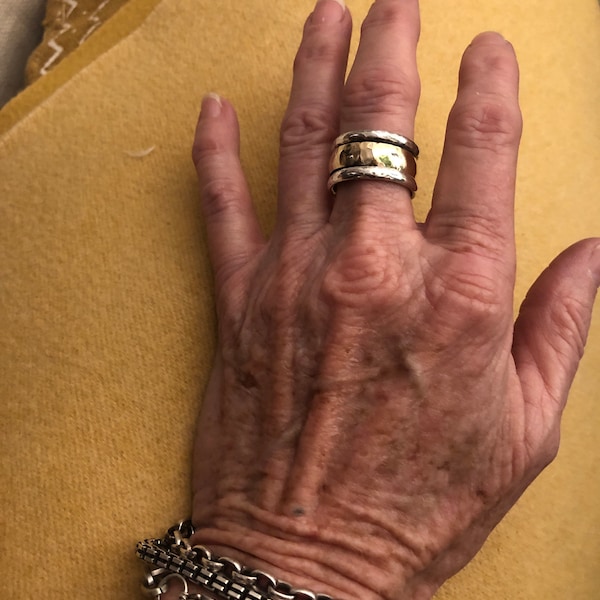 Handcrafted Unique Hammered Mixed Metal Ring Solid Gold Spinner Ring ...