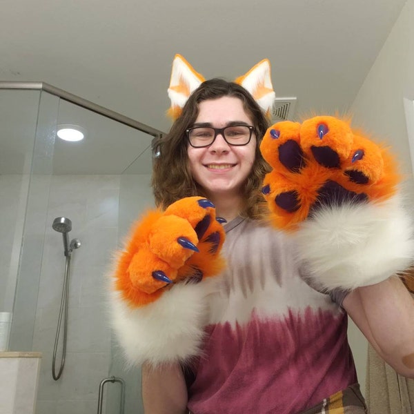 Furry Paws With Star Pattern and Colorful Style Fluffy Fursuit Partial ...