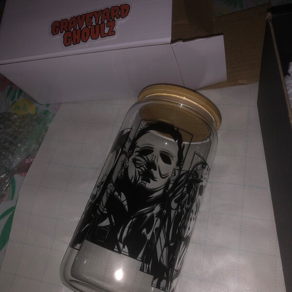Scary Movies Halloween Iced Coffee Glass W/ Lid & Straw Horror Movies ...