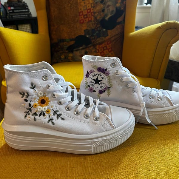 Custom Converse Chuck Taylor Blue Flower Embroidered Converse Shoes ...