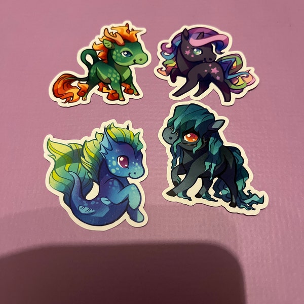 Cute Colorful Fantasy Equines Sticker Set - Kelpie, Nightmare, Unicorn ...