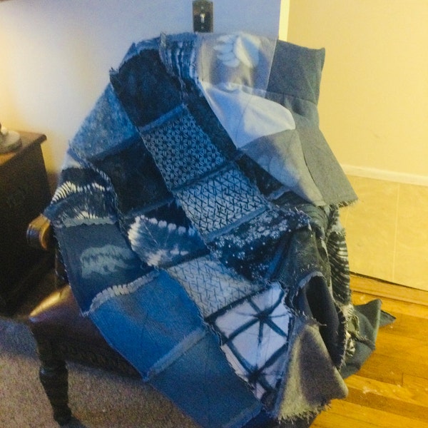 20 - Denim Trees Blue Jean Quilt Stars Quilting Hand Cut Patchwork ...