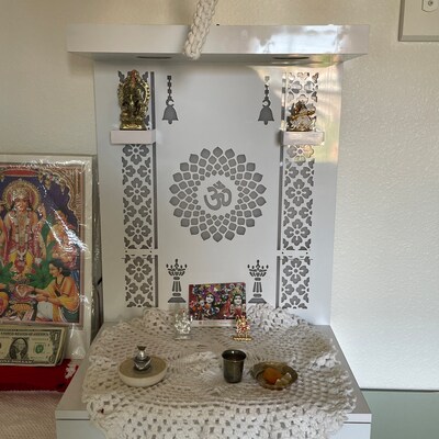 Templehub Customized Corner Mandir , Corner Brown LED Light Temple for ...